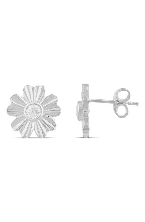 SHYMI Fluted Flower Cubic Zirconia Stud Earrings - Silver