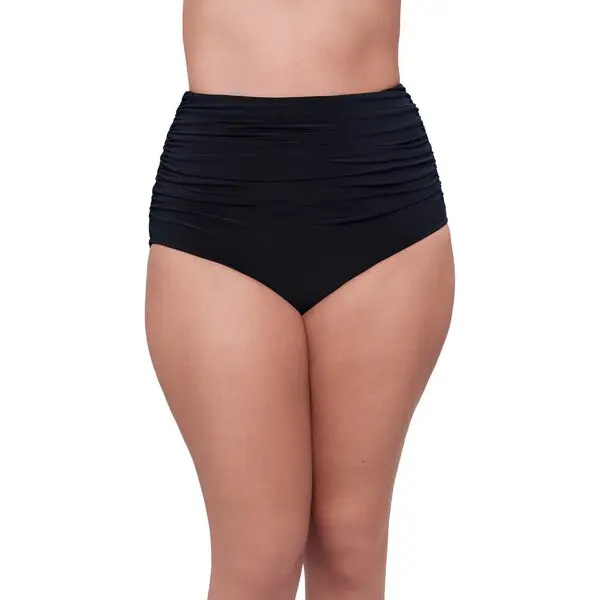 TRIMSHAPER High-waist Shirred Swim Brief - Black
