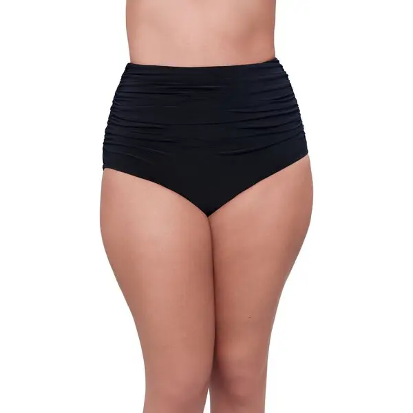 TRIMSHAPER High Waist Shirred Control Swim Brief - Black