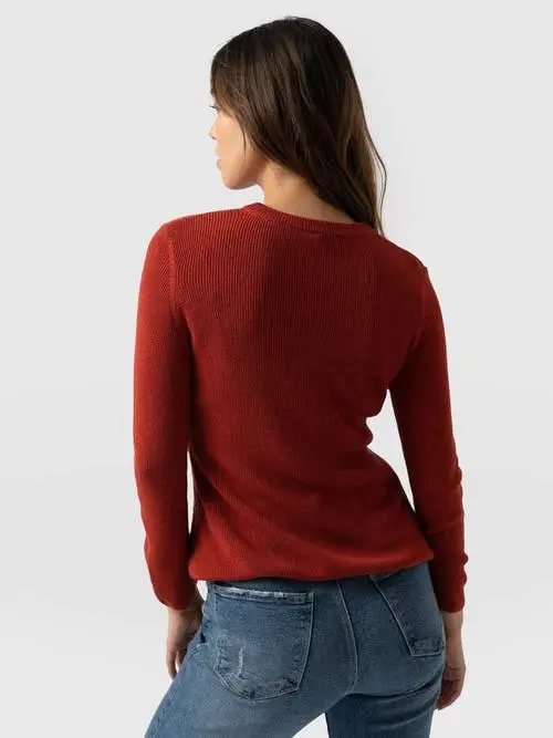 SAINT + SOFIA Honeycomb Rib Crewneck Sweater - Amber
