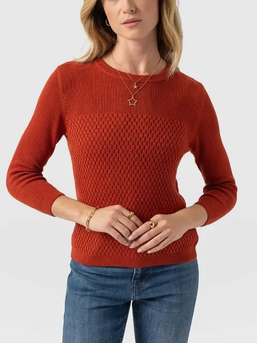 SAINT + SOFIA Honeycomb Ribbed 3/4 Sleeve Sweater - Amber