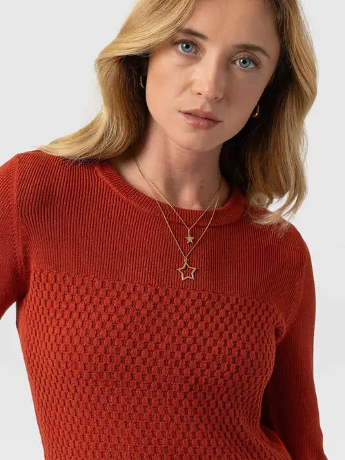 SAINT + SOFIA Honeycomb Ribbed 3/4 Sleeve Sweater - Amber