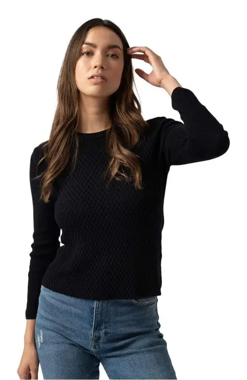 SAINT + SOFIA Honeycomb Ribbed 3/4 Sleeve Sweater - Black