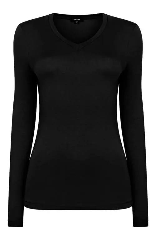 SAINT + SOFIA Honeycomb Ribbed 3/4 Sleeve Sweater - Black