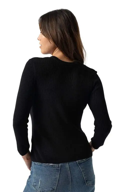 SAINT + SOFIA Honeycomb Ribbed 3/4 Sleeve Sweater - Black