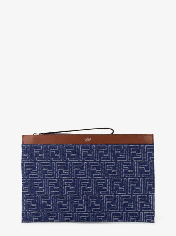 Fendi Ff Jacquard Denim Clutch - Blue