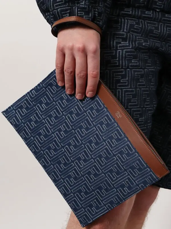 Fendi Ff Jacquard Denim Clutch - Blue