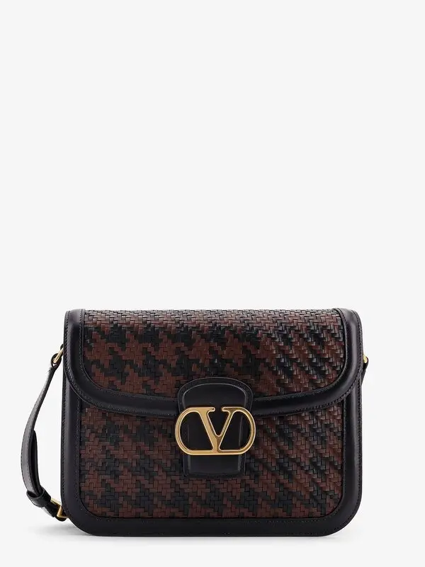 Valentino Garavani 9to5 Woven Leather Shoulder Bag - Black