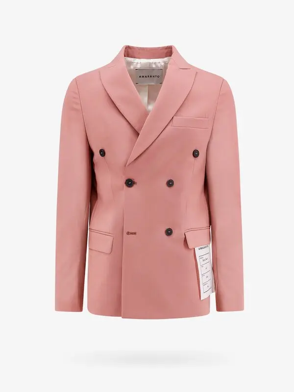 AMARANTO Wool Blend Blazer With Logoed Label - Pink