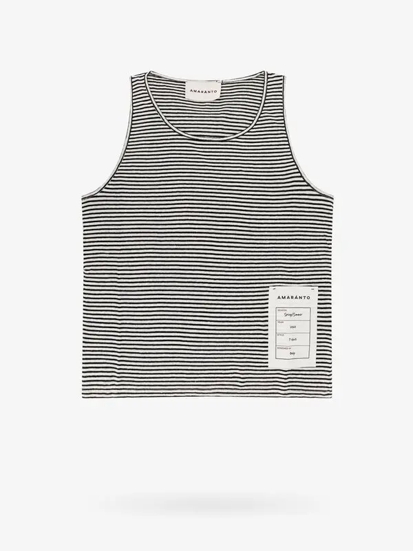 AMARANTO Linen And Cotton Tank Top With Striped Motif - Black