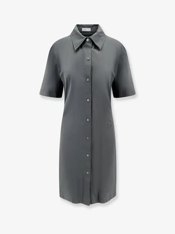 Burberry Cotton Blend Shirt Dress With Embroidery