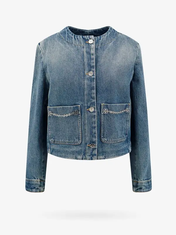 Givenchy Denim Jacket With Metal Chain - Blue