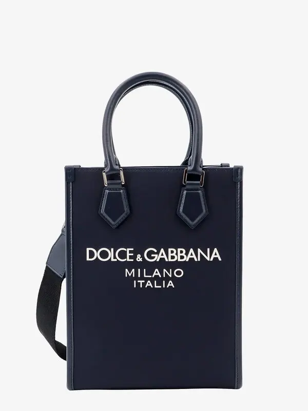 Dolce & Gabbana Nylon And Leather Handbag With Embossed Logo - Blue