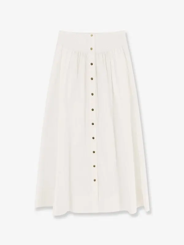 Tory Burch Cotton Flared Skirt With Logo Buttons