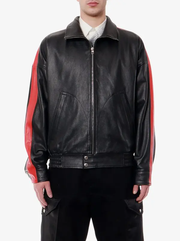 Alexander McQueen Leather Jacket With Contrasting Bands