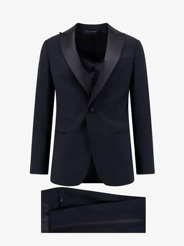 Giorgio Armani Icon Virgin Wool Tuxedo With Satin Profiles - Blue