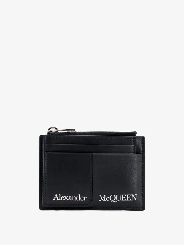 Alexander McQueen Leather Card Holder With Logo Print - Black