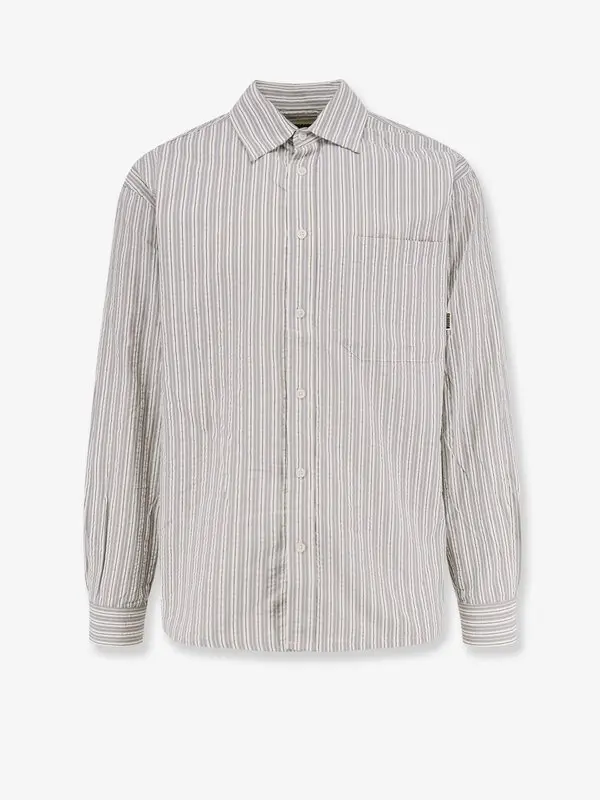 WOODBIRD Striped Cotton Blend Shirt - Grey