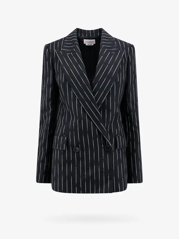 Alexander McQueen Doublebreasted Broken Pinstripe Blazer