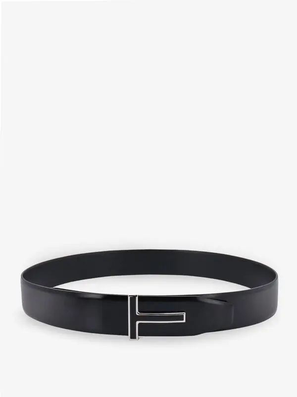 TOM FORD Leather Belt With Enamelled Logo - Black
