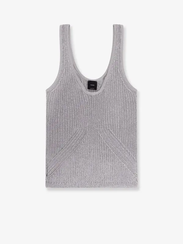 Pinko Noha Viscose And Metallized Fibre Tank Top - Silver