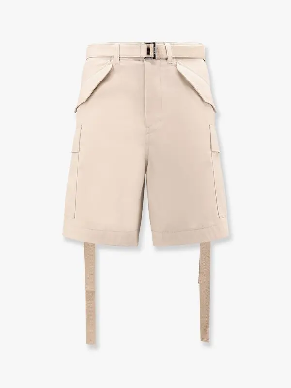 Sacai Cotton Bermuda Shorts With Cupro Lining - Beige | Editorialist