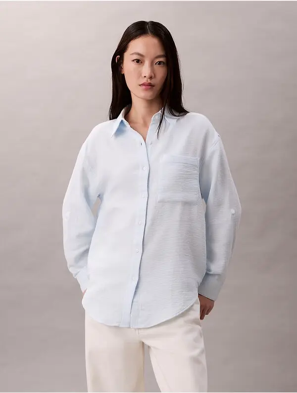 Calvin Klein Double Gauze Roll Tab Shirt - Ice Melt