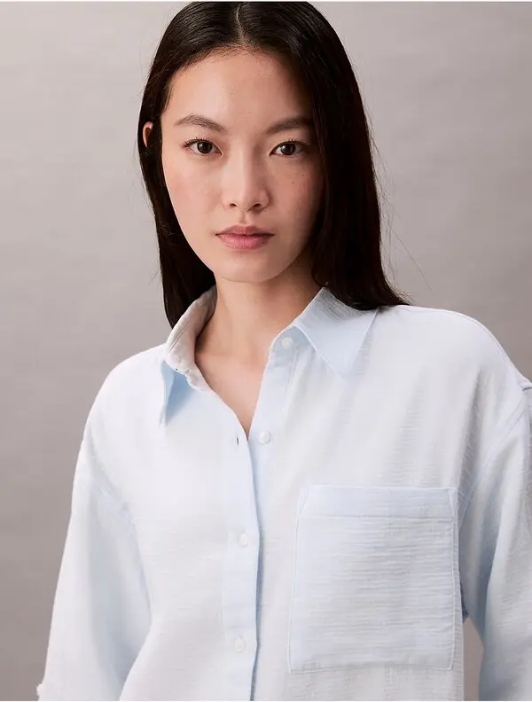 Calvin Klein Double Gauze Roll Tab Shirt - Ice Melt