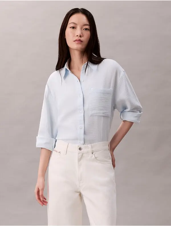 Calvin Klein Double Gauze Roll Tab Shirt - Ice Melt