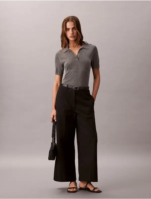 Calvin Klein Wide Leg Cropped Chino Pant - Black