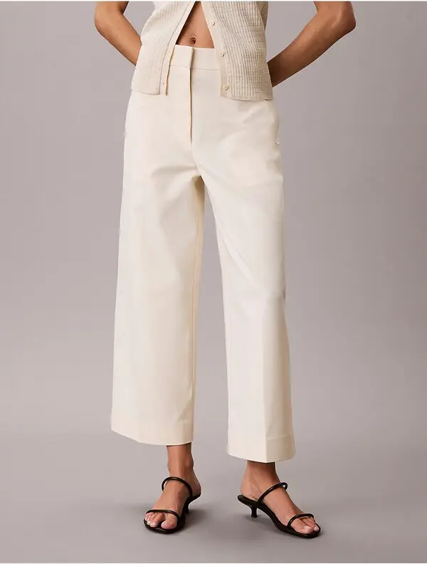 Calvin Klein Wide Leg Cropped Chino Pants - Calico