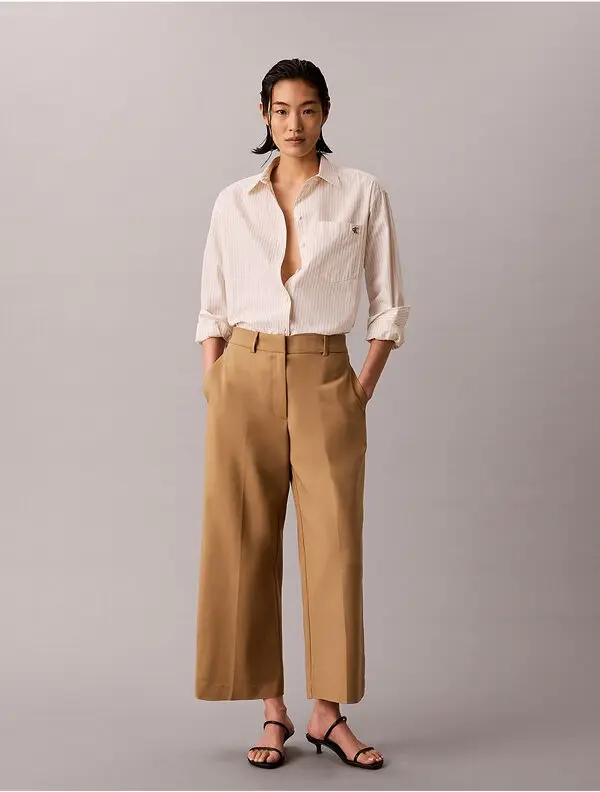 Calvin Klein Wide Leg Cropped Chino Pant - Tigers Eye