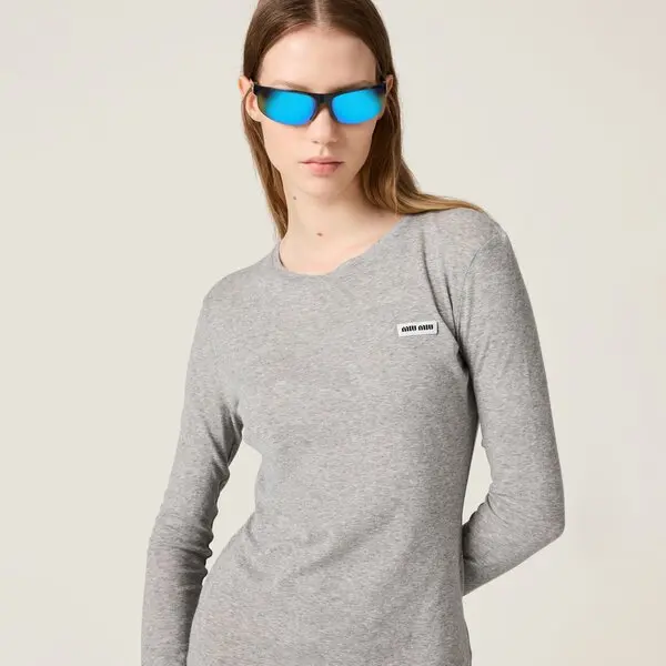 Miu Miu Ribbed Jersey And Lace Dress - Grey | Editorialist