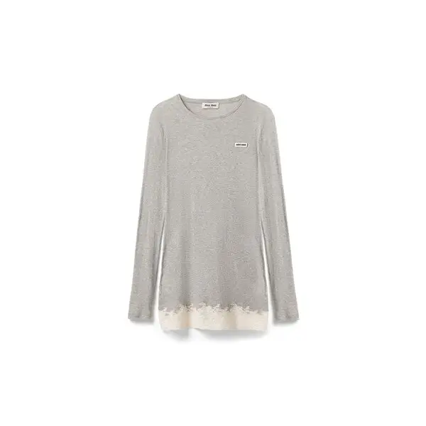 Miu Miu Ribbed Jersey And Lace Dress