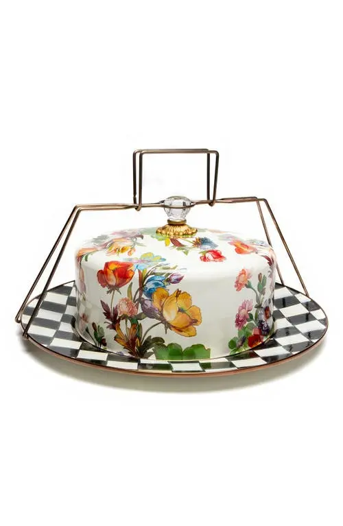 MACKENZIE-CHILDS Flower Market Enameled Steel Cake Carrier - White Multi