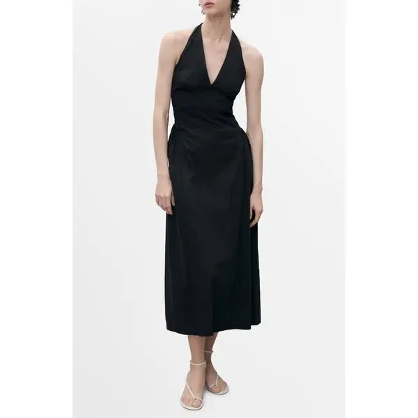 Mango Cotton-Blend Halter Midi Dress In Black - 45% Off | Editorialist