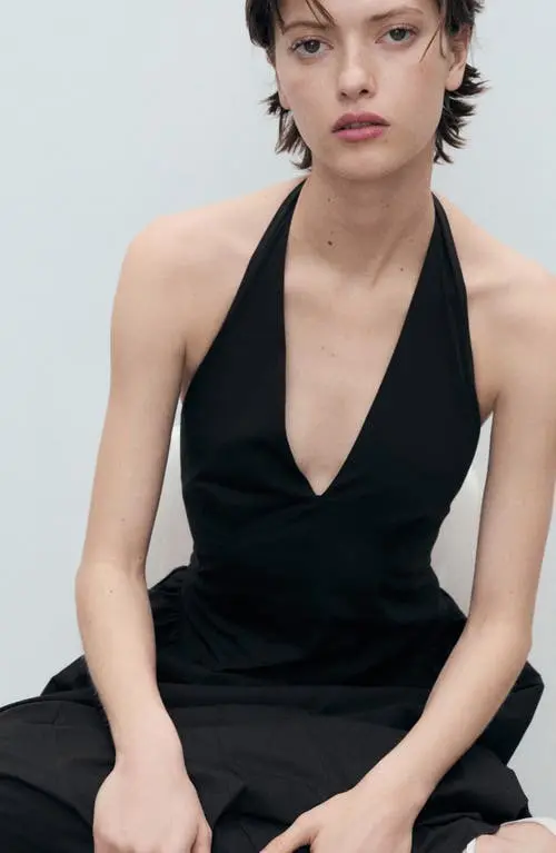 Mango Cotton-Blend Halter Midi Dress In Black - 45% Off | Editorialist