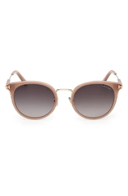 TOM FORD 54mm Round Frame Sunglasses - Beige Rose Gold / Grad Smoke
