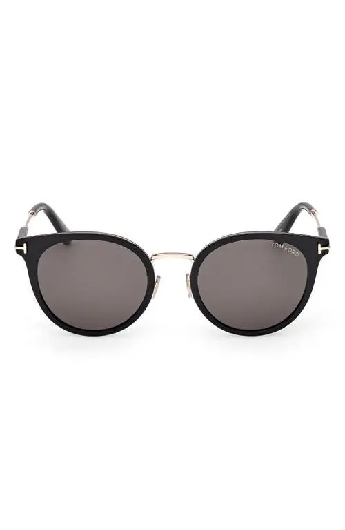 TOM FORD 54mm Round Frame Sunglasses - Black Rose Gold / Smoke