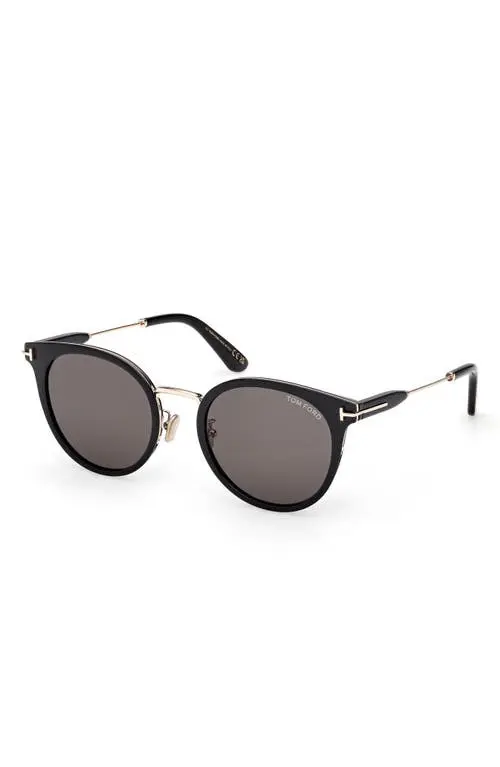 TOM FORD 54mm Round Frame Sunglasses - Black Rose Gold / Smoke