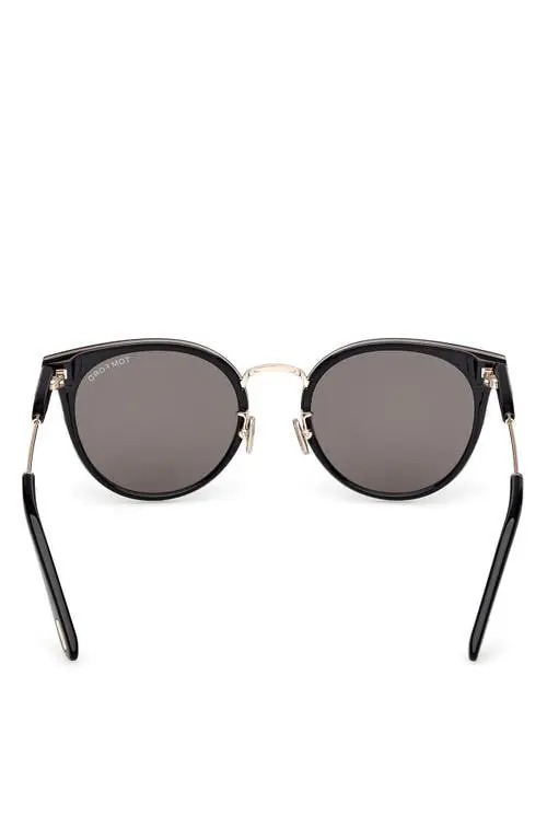 TOM FORD 54mm Round Frame Sunglasses - Black Rose Gold / Smoke