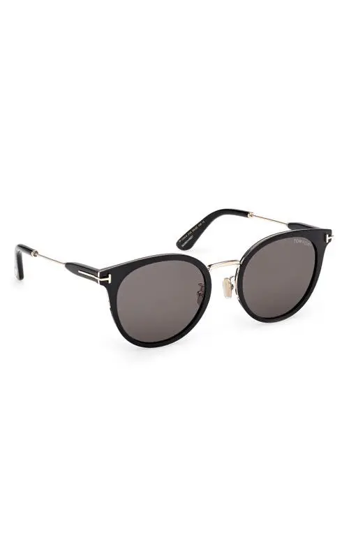 TOM FORD 54mm Round Frame Sunglasses - Black Rose Gold / Smoke