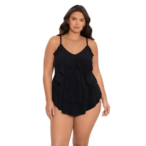 TRIMSHAPER Rachel 5 Tier Ruffle Tankini Swimsuit Top - Black