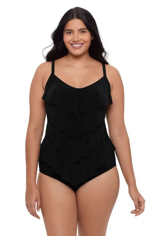 TRIMSHAPER Rachel 5 Tier Ruffle Tankini Swimsuit Top - Black