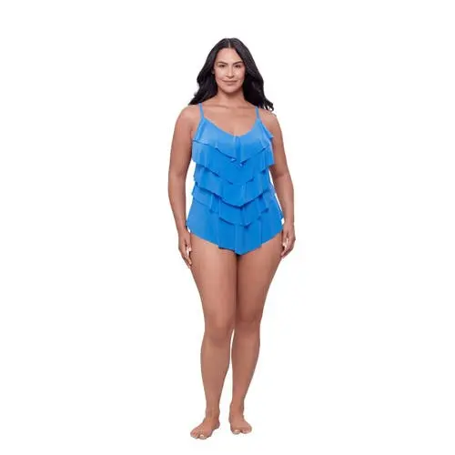 TRIMSHAPER Rachel 5 Tier Ruffle Tankini Swimsuit Top - Blue Grotto