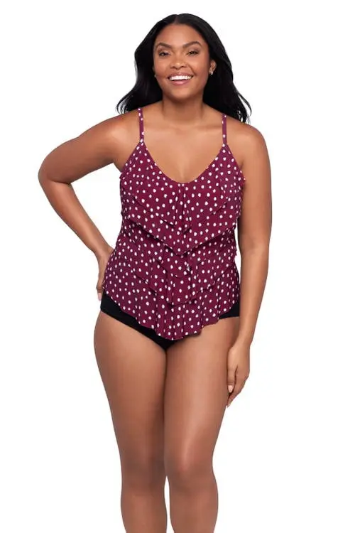 TRIMSHAPER Rachel 5 Tier Ruffle Tankini Swimsuit Top - Confetti Dot