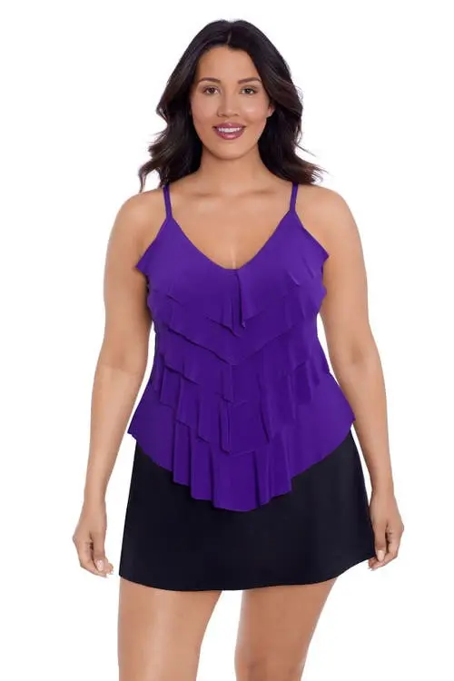 TRIMSHAPER Rachel 5 Tier Ruffle Tankini Swimsuit Top - Plum