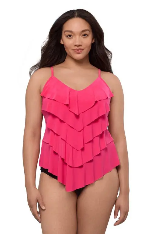 TRIMSHAPER Rachel 5 Tier Ruffle Tankini Swimsuit Top - Rose