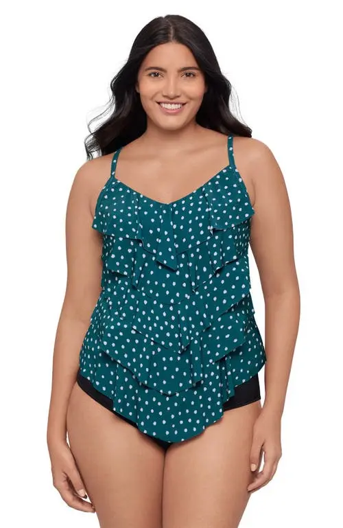TRIMSHAPER Rachel 5 Tier Ruffle Tankini Swimsuit Top - Sea Stones Peacock