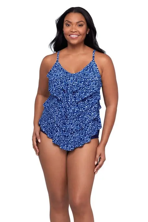 TRIMSHAPER Rachel 5 Tier Ruffle Tankini Swimsuit Top - Sumatran Scrolls